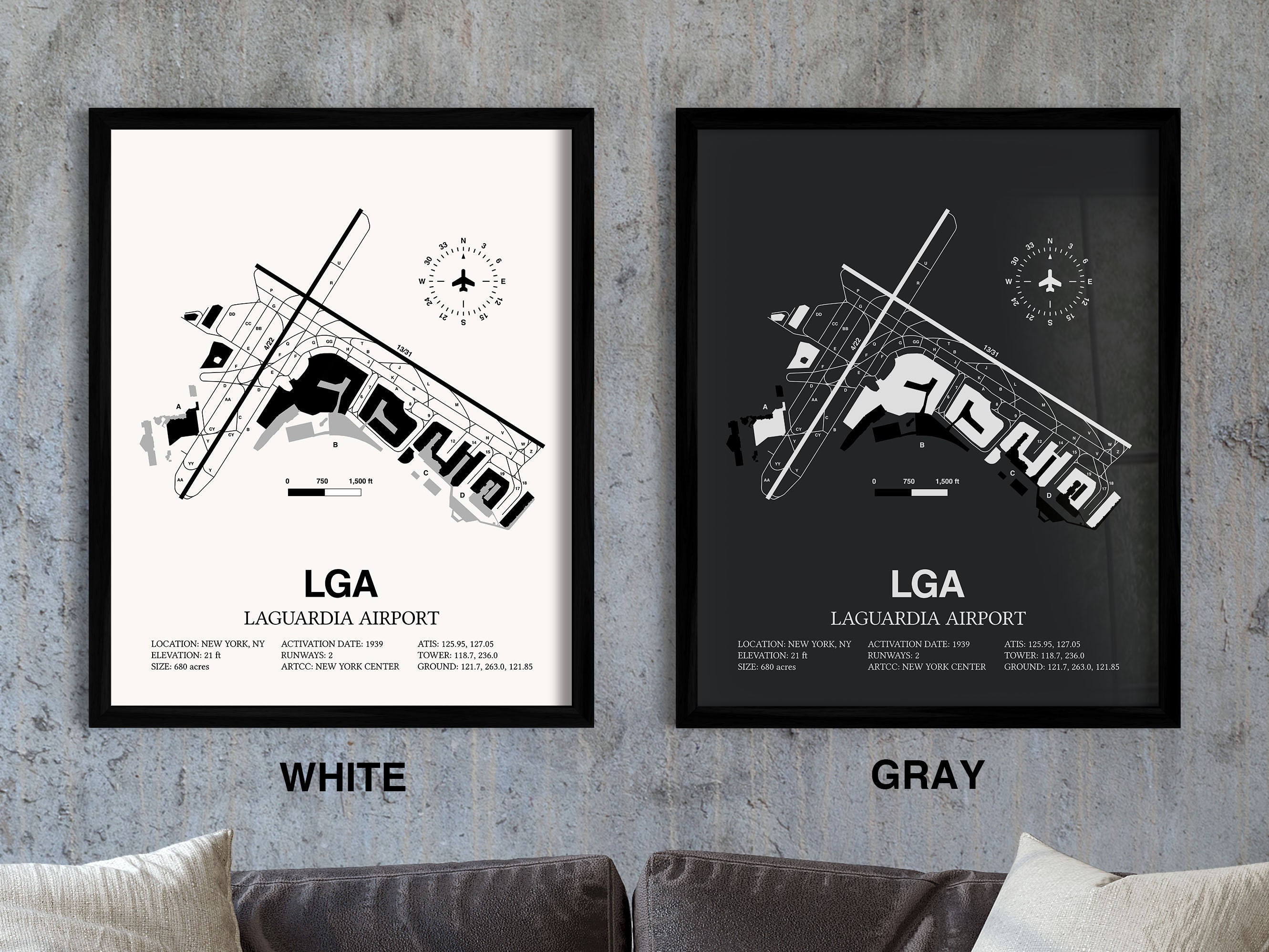 LGA Airport Map, Laguardia Airport Framed Print, Aviation Decor, Pilot ...