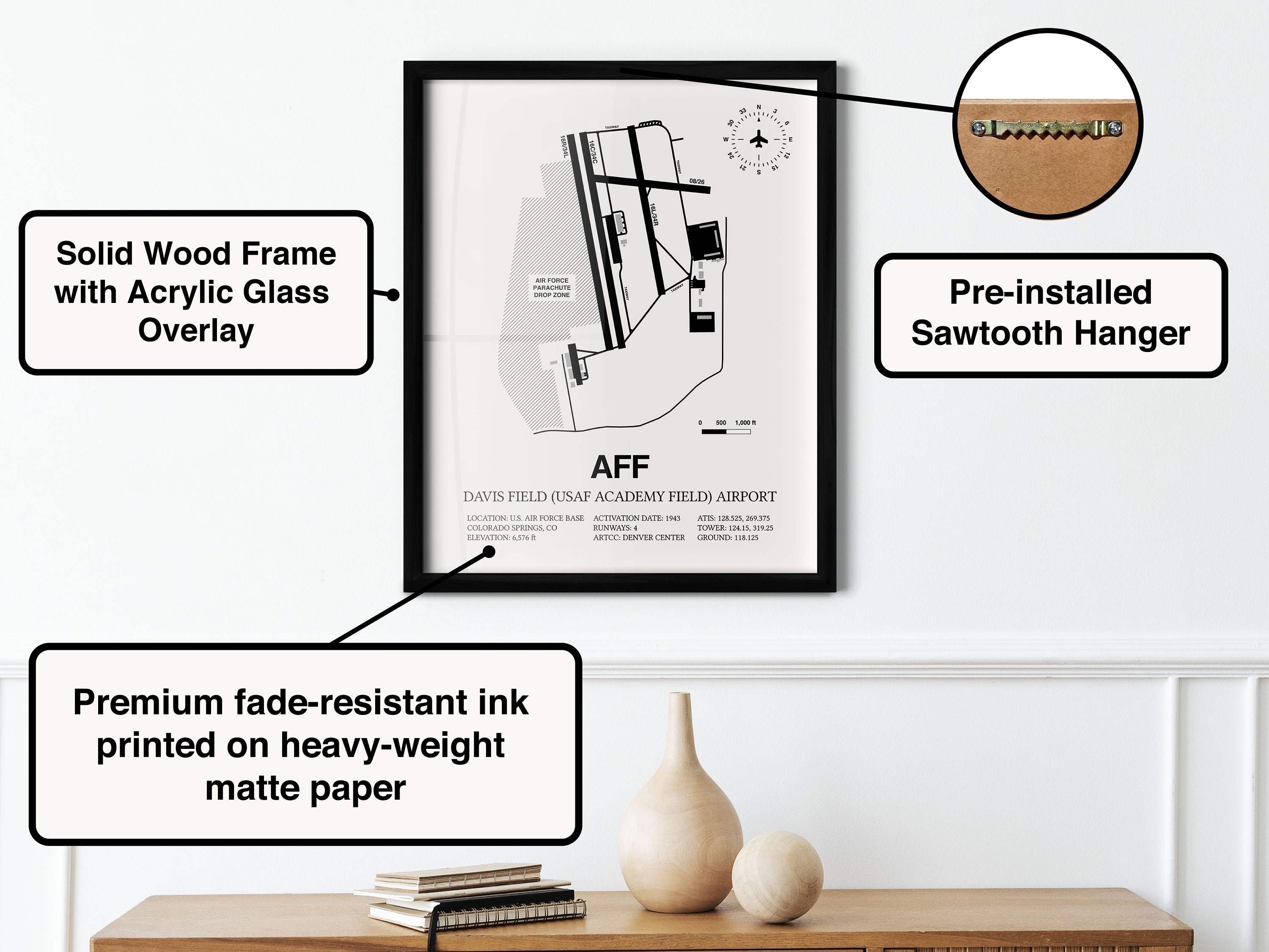 AFF Airport Map, Davis Field USAF Academy Field Airport Framed Print ...