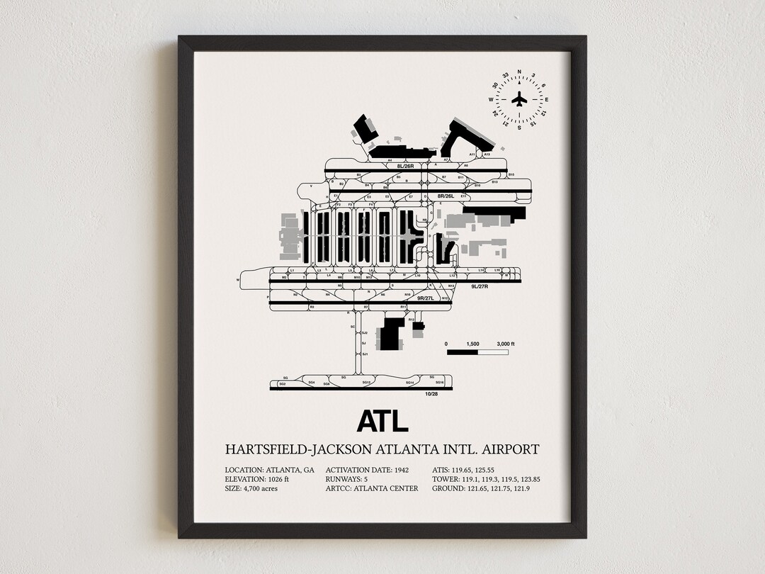 ATL Airport Map, Hartsfield Jackson Atlanta International Airport Art ...