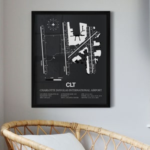 CLT Airport Map, Charlotte Douglas International Airport Framed Print ...