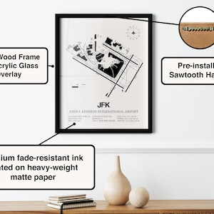 JFK Airport Map, John F. Kennedy International Airport Framed Print ...
