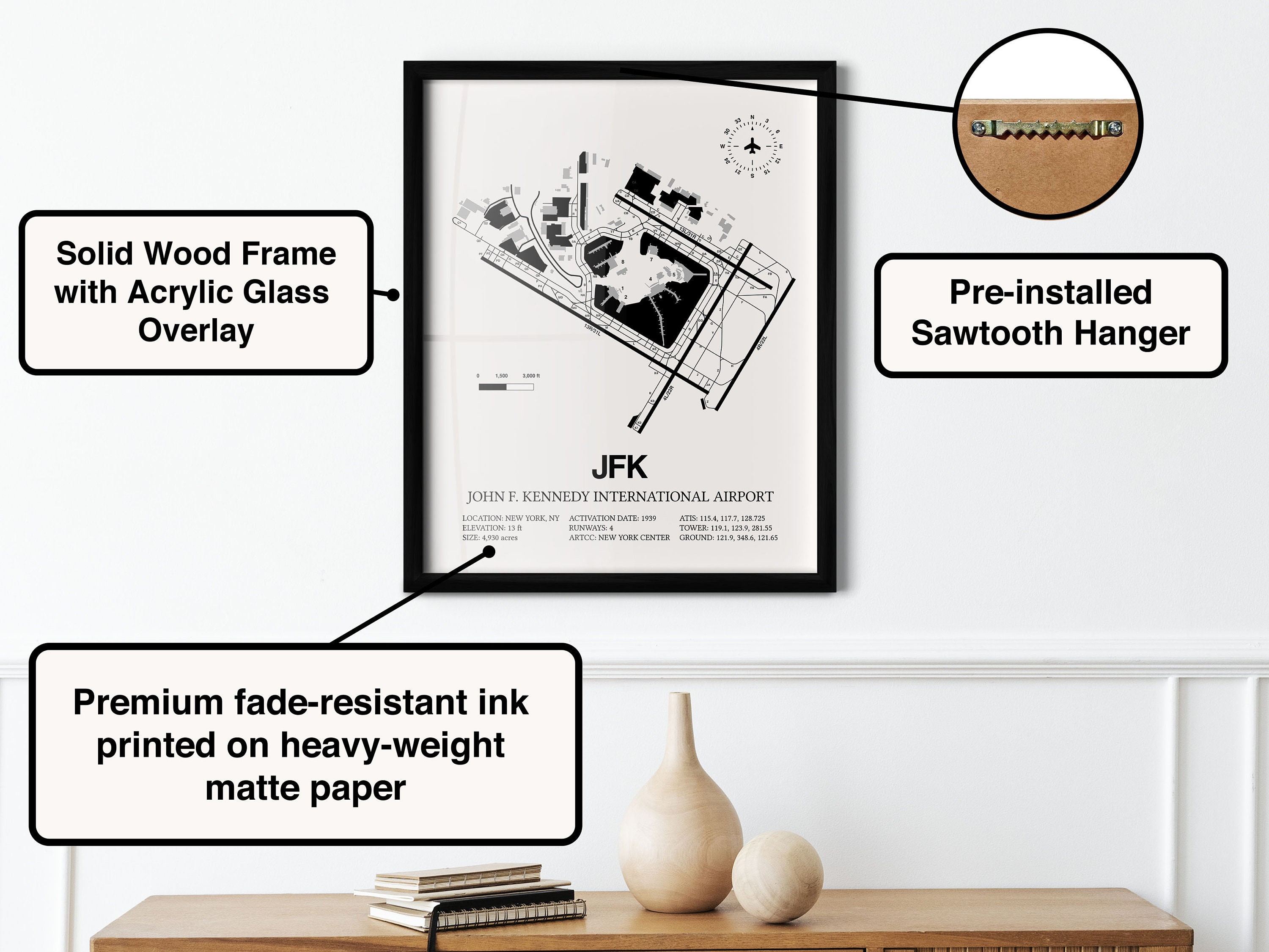 JFK Airport Map, John F. Kennedy International Airport Framed Print ...