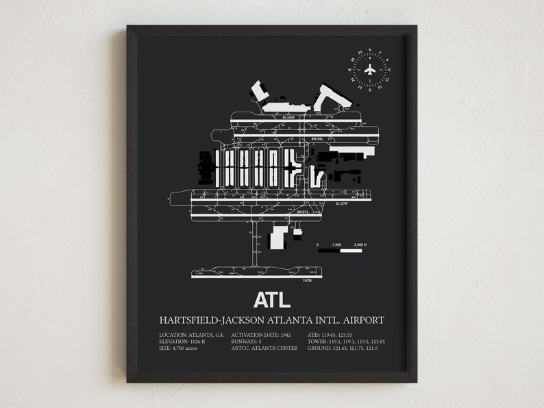 ATL Airport Map, Hartsfield Jackson Atlanta International Airport Art ...