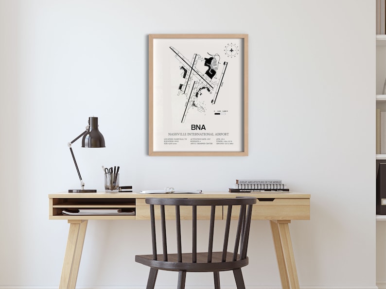BNA Airport Map, Nashville International Airport Framed Print, Aviation ...