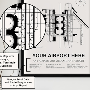Custom Airport Map, ANY AIRPORT, Customizable Detailed Framed Print ...