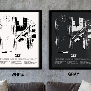 CLT Airport Map, Charlotte Douglas International Airport Framed Print ...