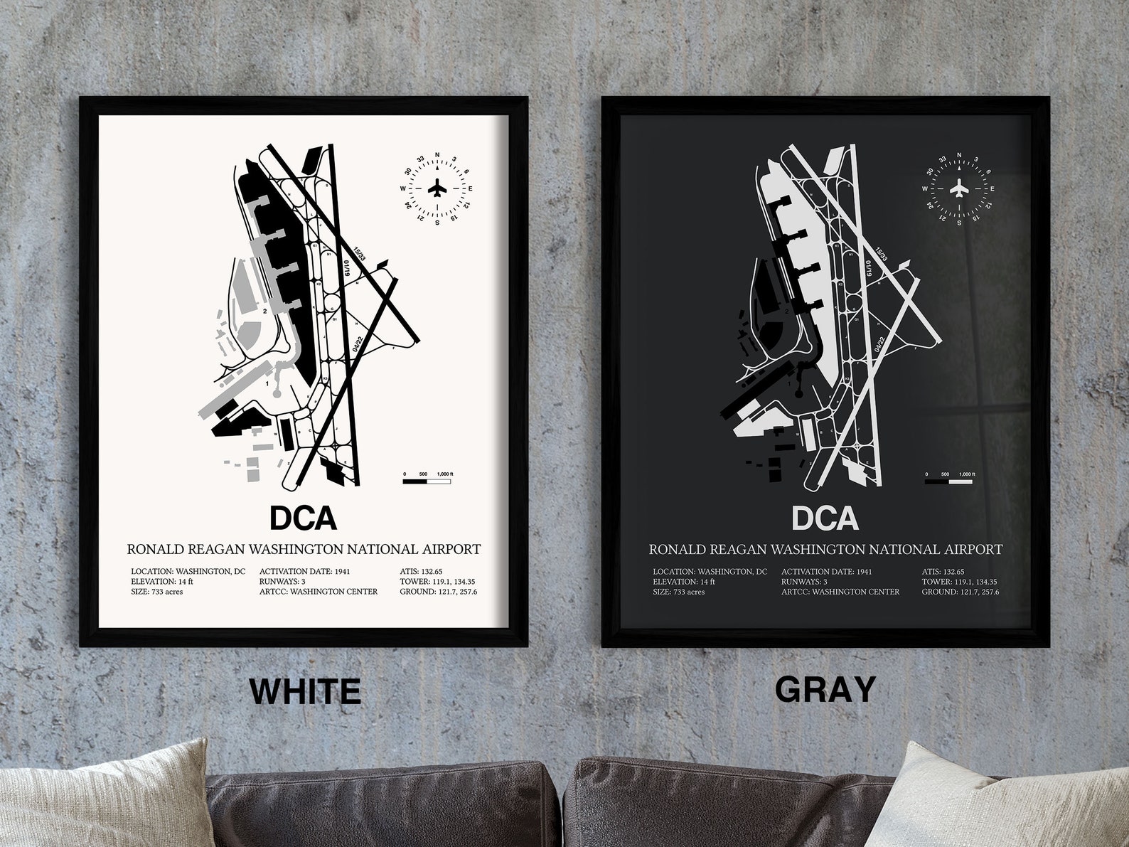 DCA Airport Map, Ronald Reagan Washington National Airport Framed Print ...