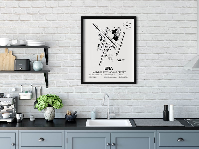 BNA Airport Map, Nashville International Airport Framed Print, Aviation ...