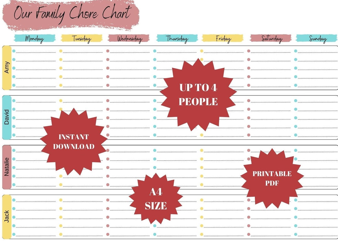 Family Chore Chart Daily Habits Children Responsibilities Checklist ...