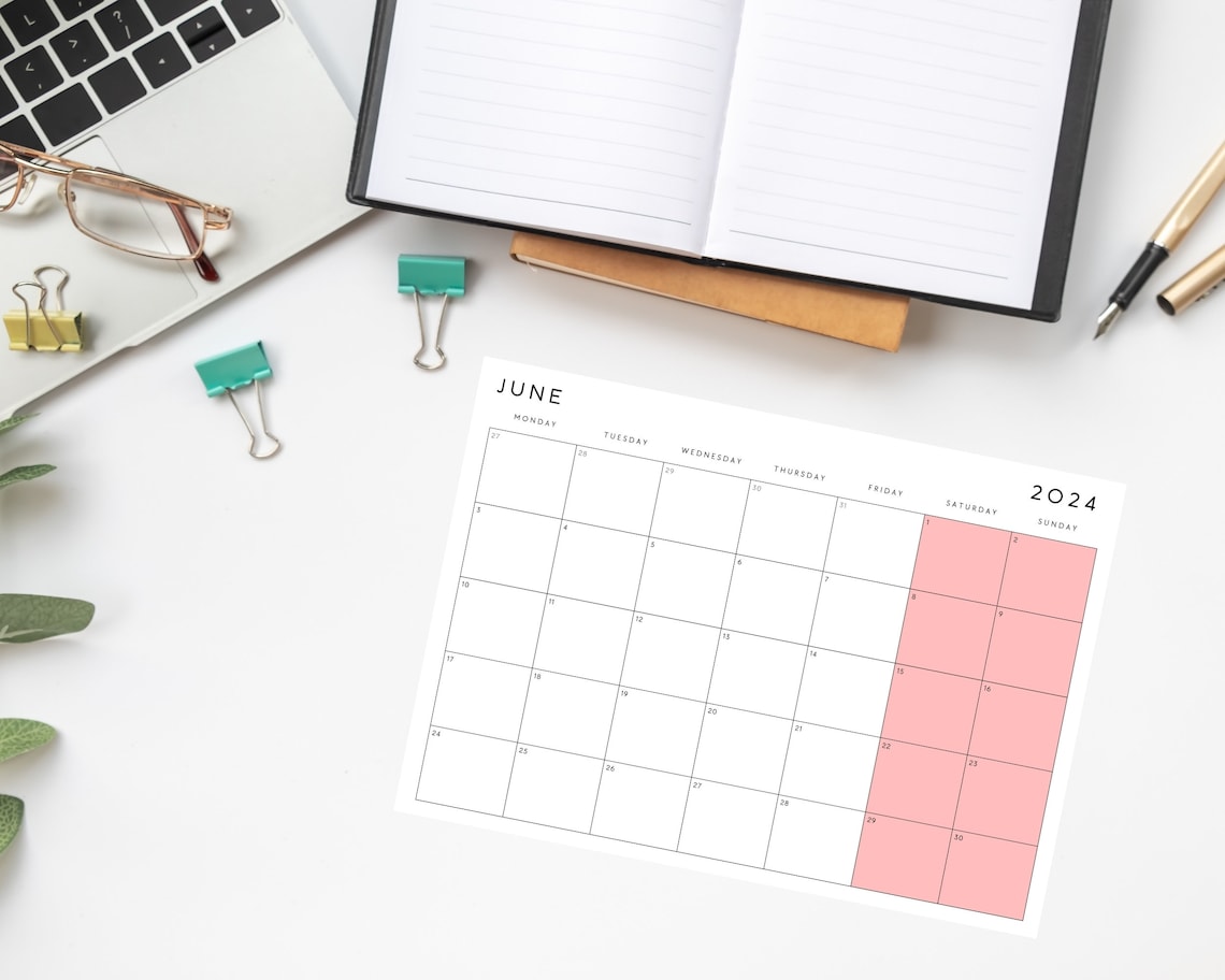 Printable Calendar 2024 Digital Planner 2024 Montly Planner 2024 Plain ...