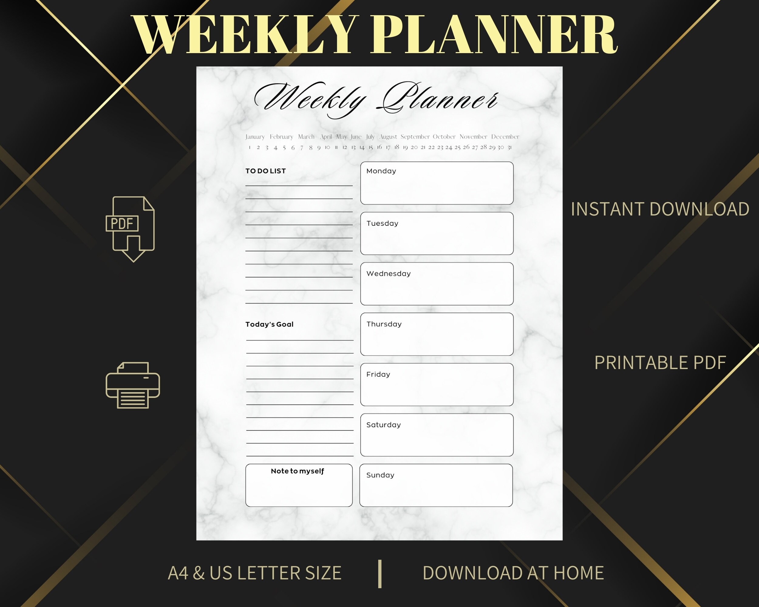Weekly Digital Planner Printable to Do List Minimalist Weekly Schedule ...