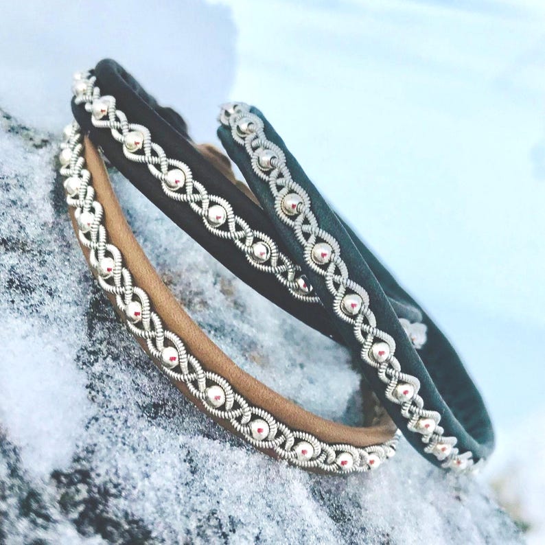 Handmade Sami Lapland Reindeer Leather Bracelet "silver", Silver/pewter ...