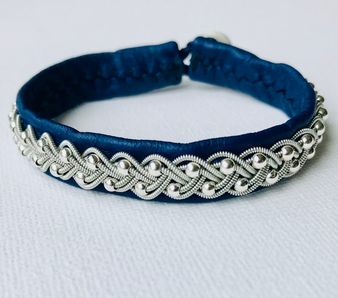 Handmade Sami Bracelet shine, Reindeer Leather Lapland Cuff, Silver ...