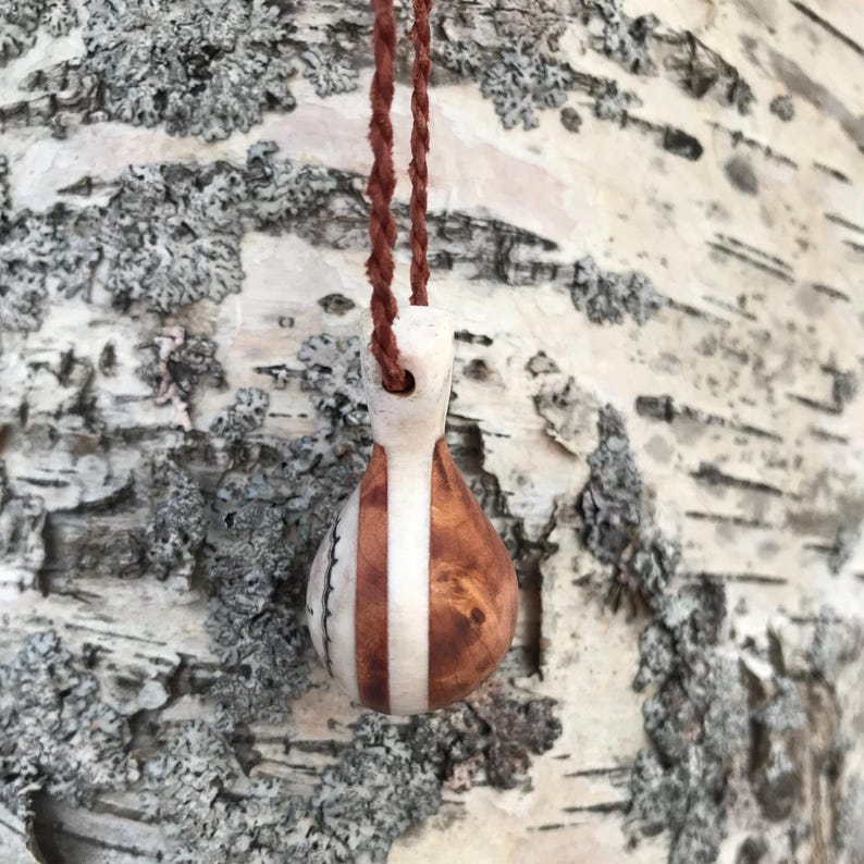 Handmade Reindeer Antler and Sallow Wood Necklace, Sami Sun Symbol ...