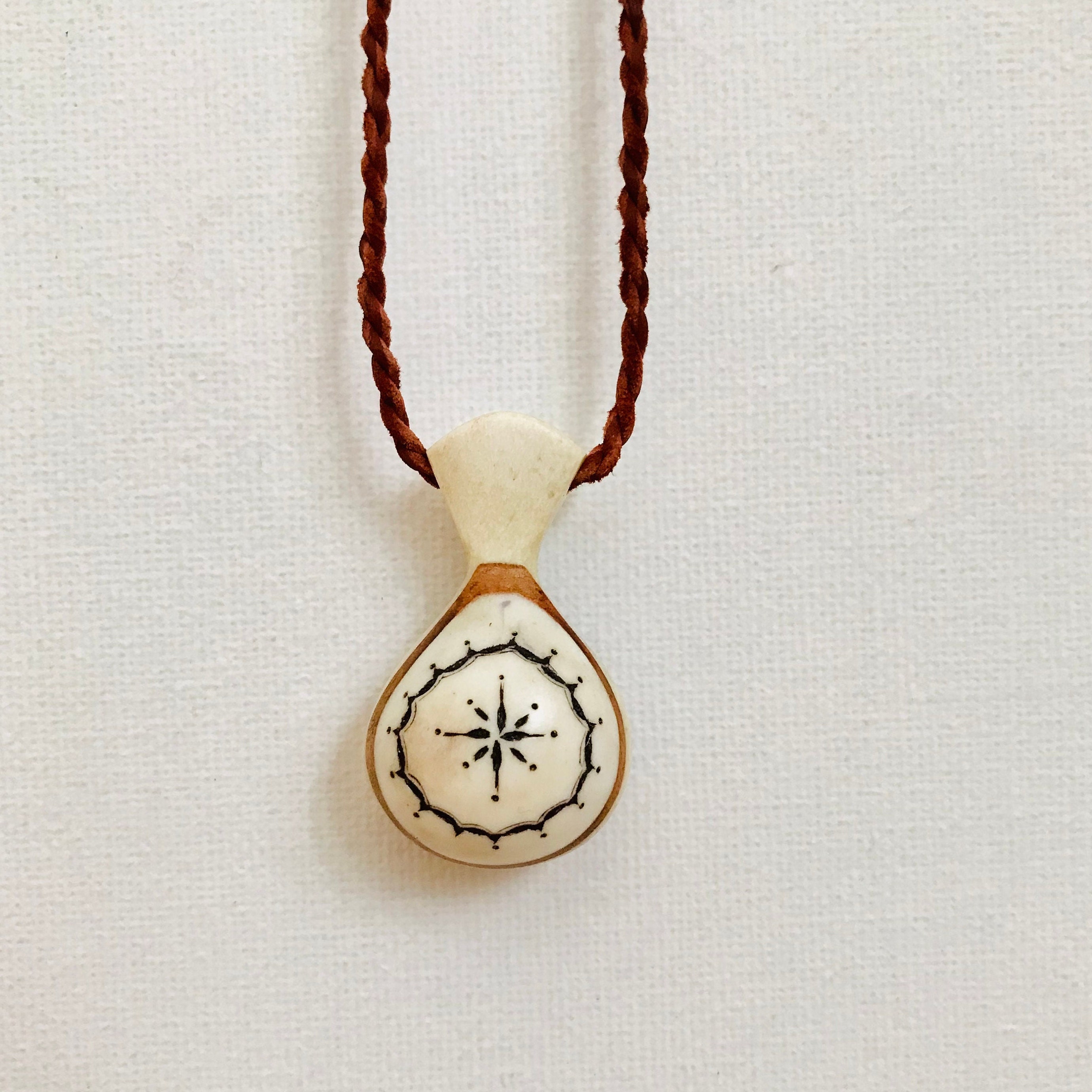 Handmade Reindeer Antler and Sallow Wood Necklace, Sami Sun Symbol ...