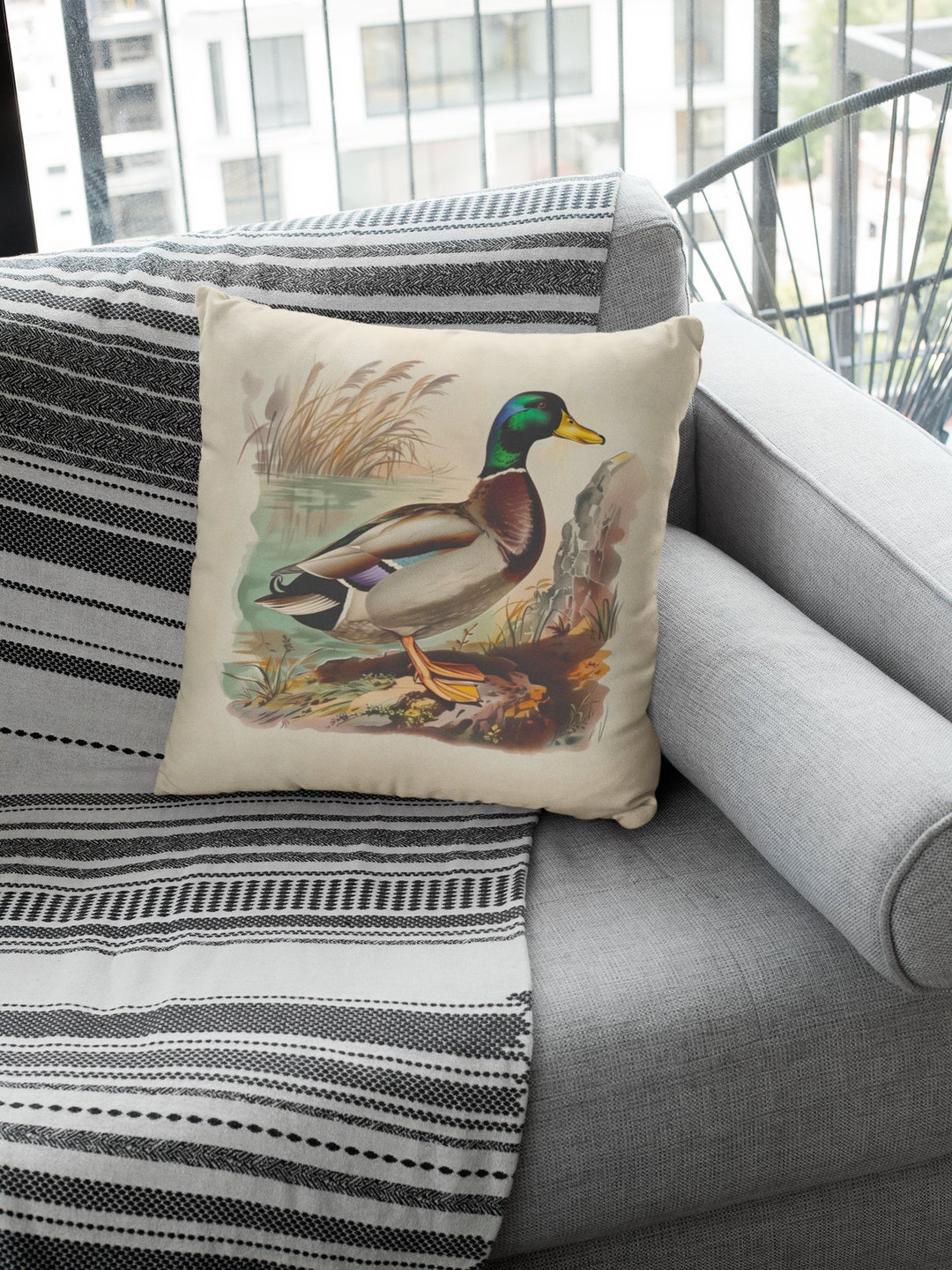 Mallard Duck Throw Pillow, Coastal Lake House Accent Cushion, Marsh ...