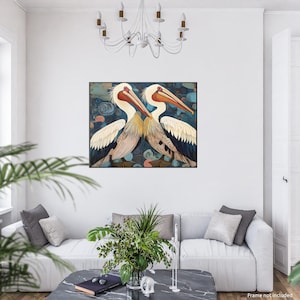 Folk Art Pelican Wall Print, Coastal Bird Painting, Nautical Decor for ...