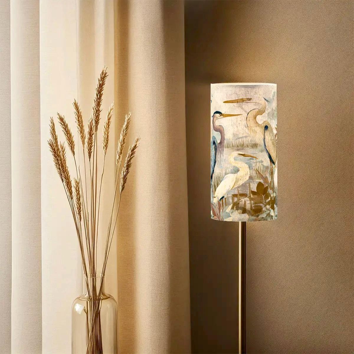 Tall Standing Floor Lamp With Heron and Egret Art Shade, Nature ...