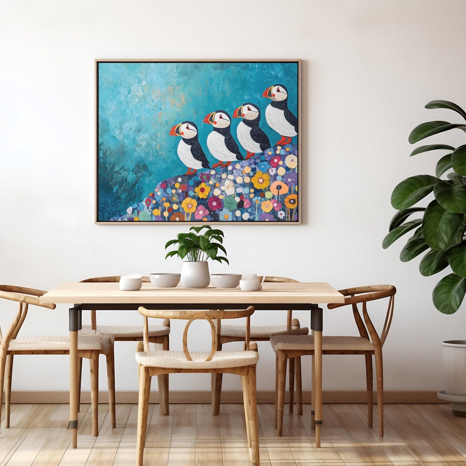 Puffin Wall Art Print, Coastal Bird Illustration, Colorful Seaside ...