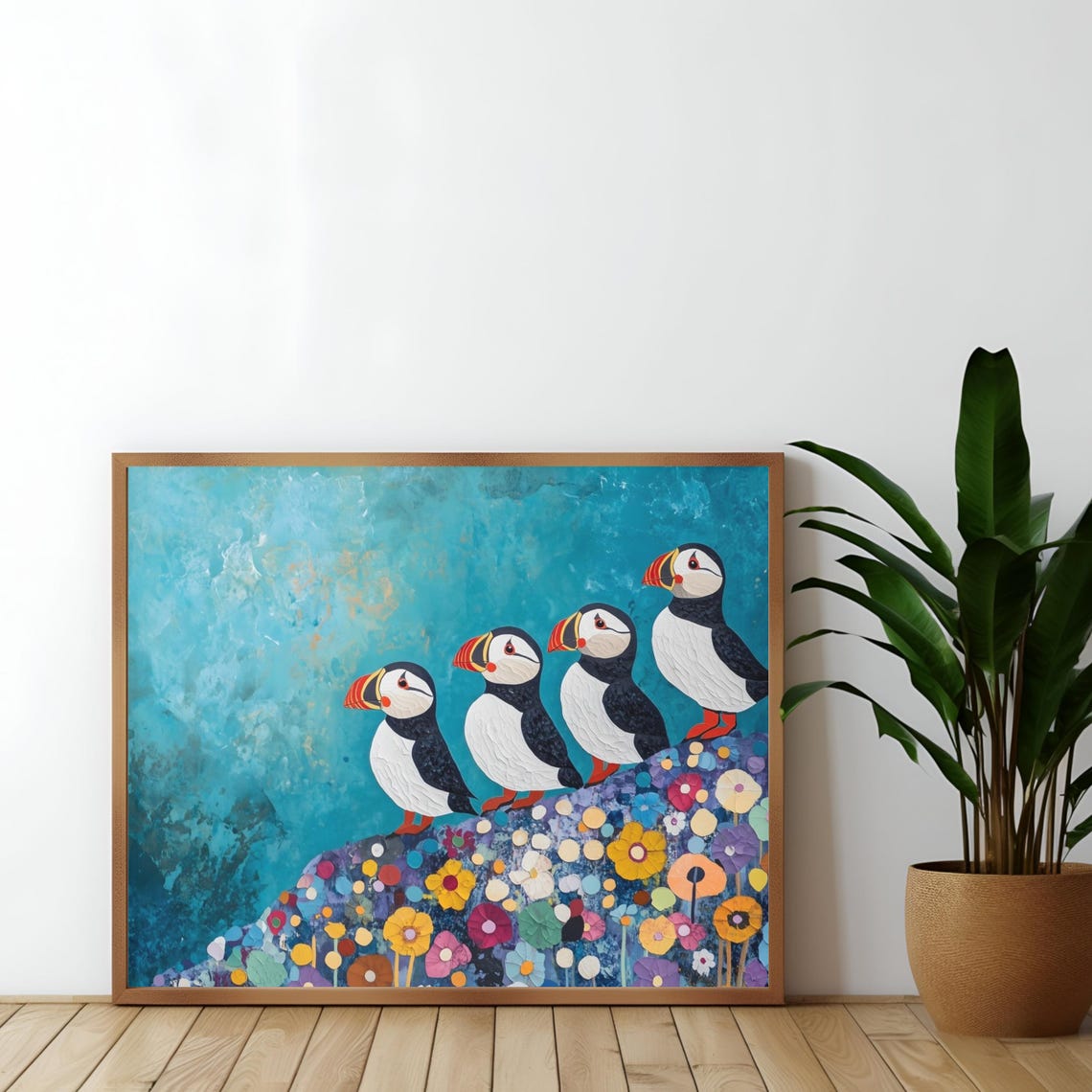Puffin Wall Art Print, Coastal Bird Illustration, Colorful Seaside ...