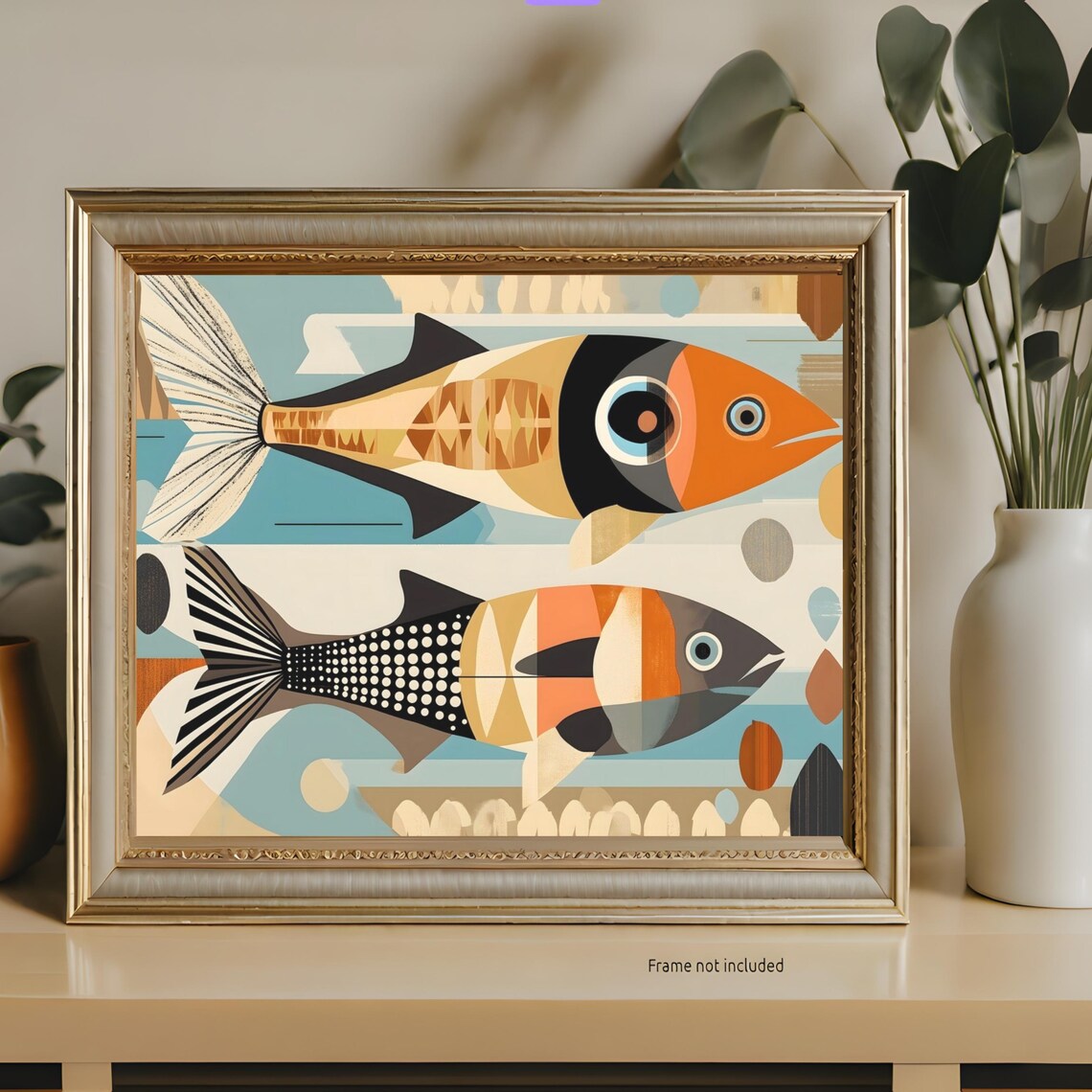 Mid Century Modern Fish Wall Art, Abstract Coastal Print, Geometric ...