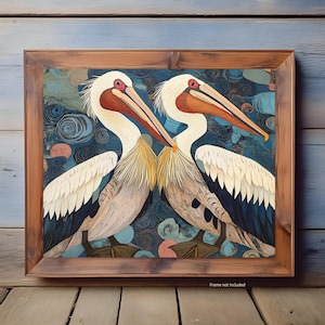 Folk Art Pelican Wall Print, Coastal Bird Painting, Nautical Decor for ...