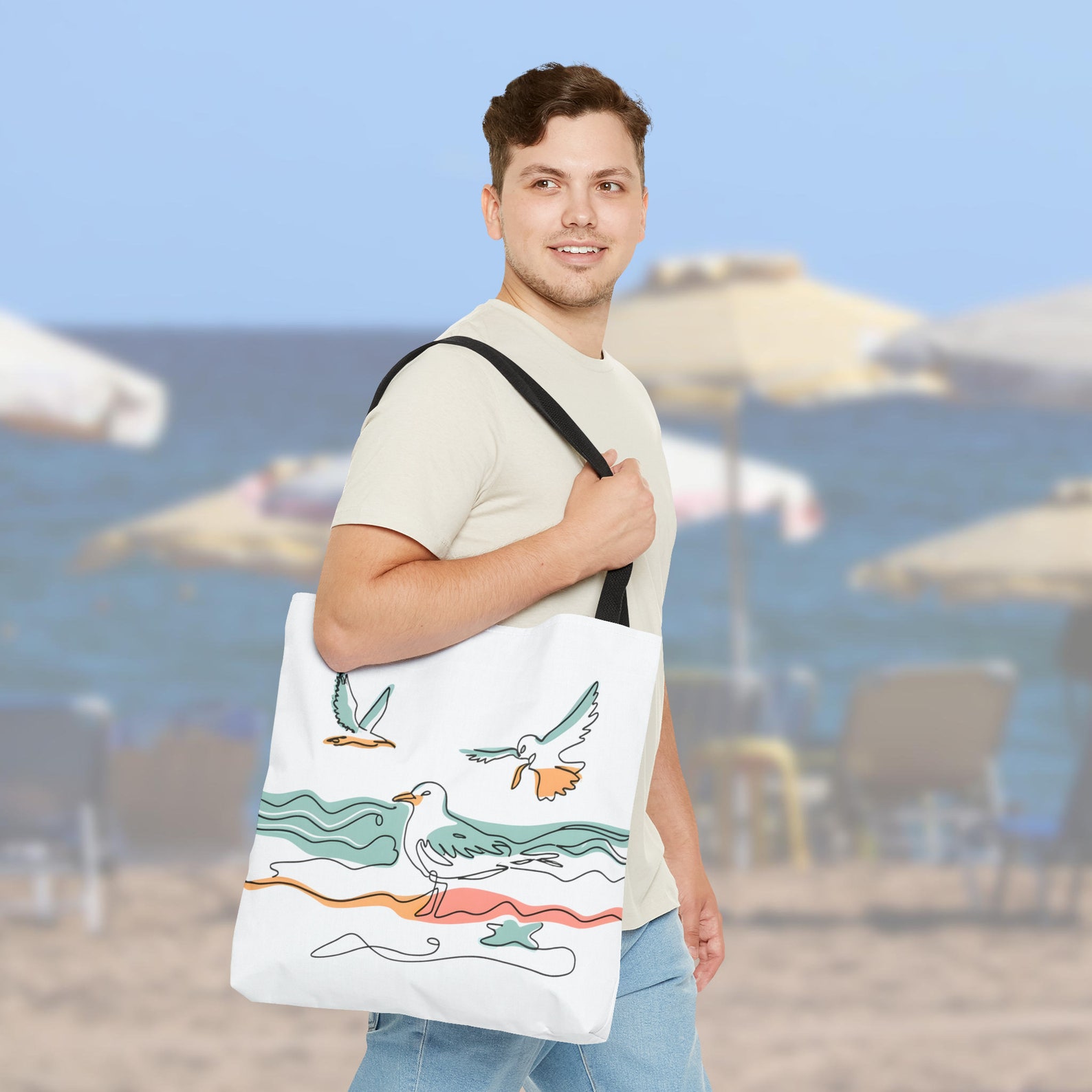 Seagull on the Beach: Watercolor Print Beach Bag Carry the Beach With ...