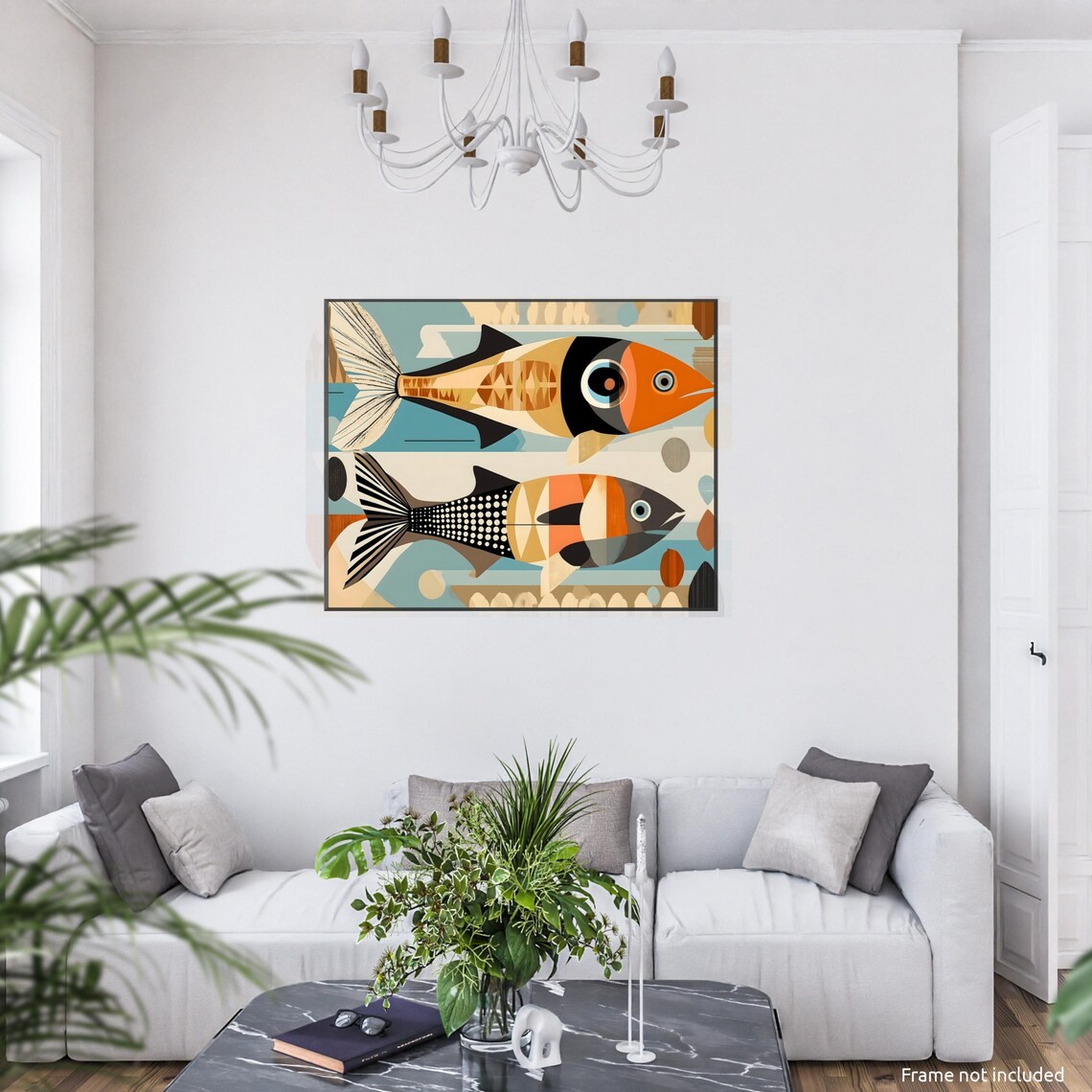 Mid Century Modern Fish Wall Art, Abstract Coastal Print, Geometric ...