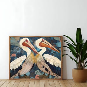 Folk Art Pelican Wall Print, Coastal Bird Painting, Nautical Decor for ...
