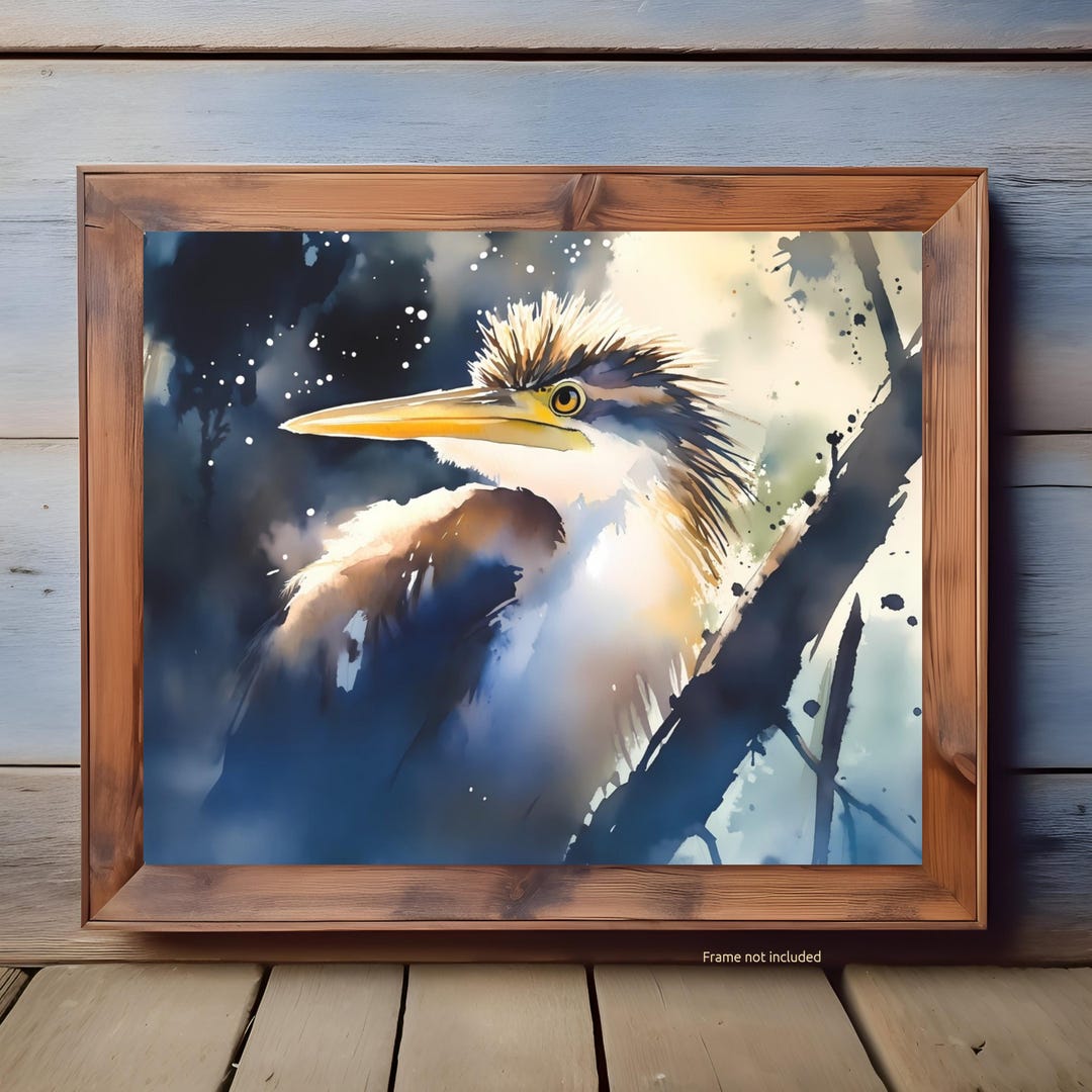 American Bittern Art Print, Elegant Wetlands Bird Wall Art, Watercolor ...