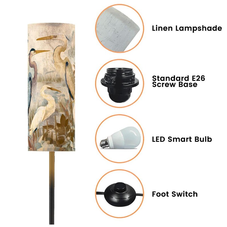Tall Standing Floor Lamp With Heron and Egret Art Shade, Nature ...