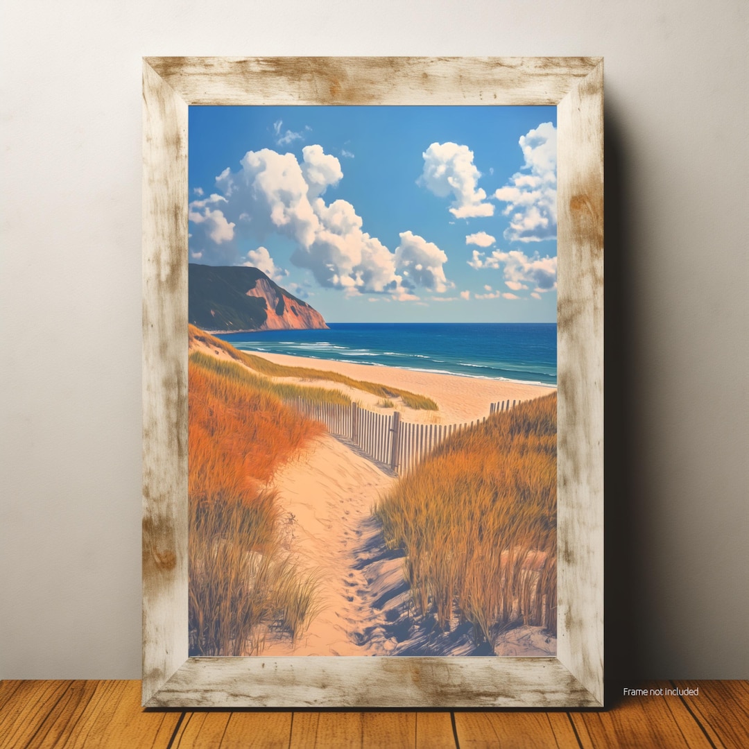 Coastal Beach Path Wall Art, Ocean View Sand Dune Poster, Tranquil ...