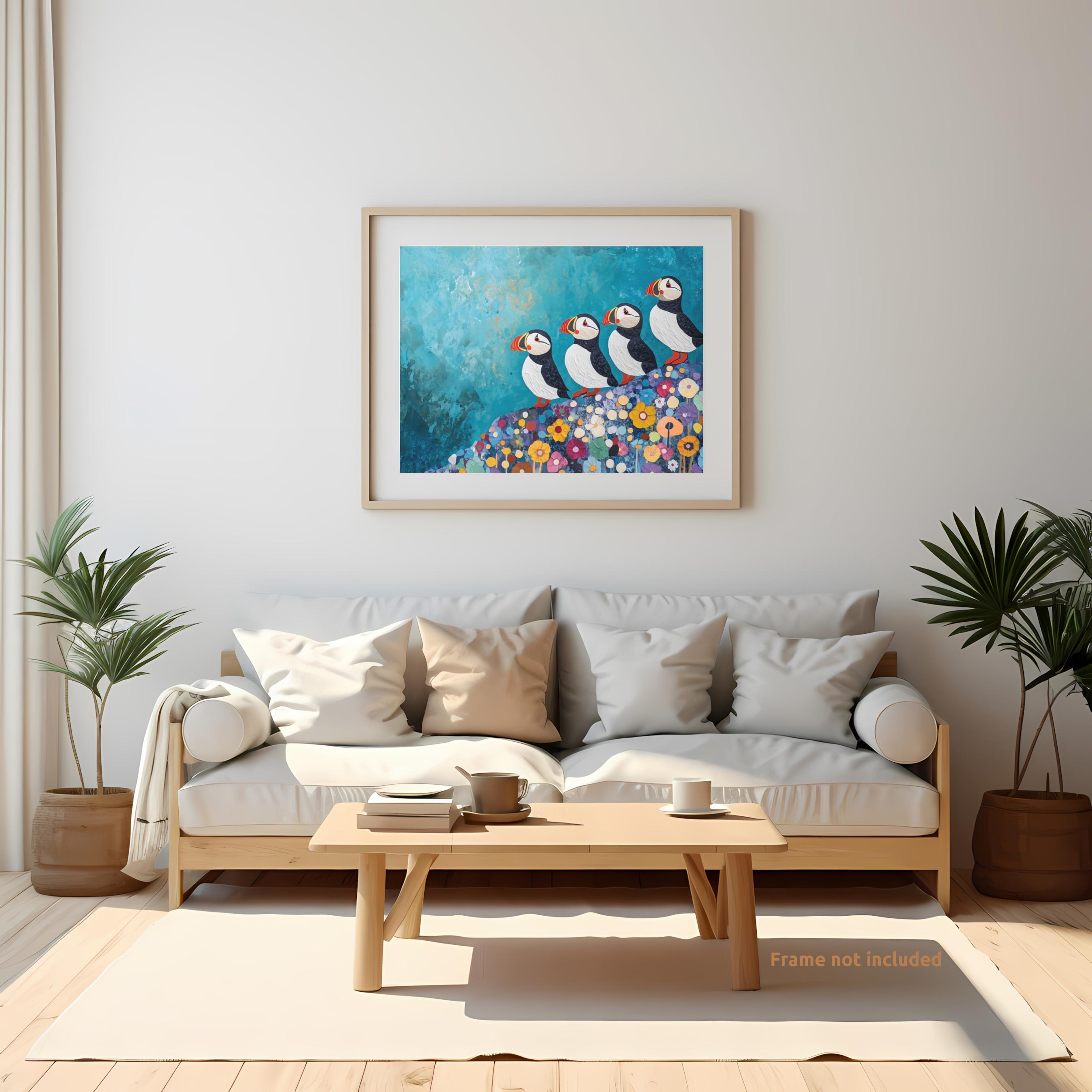 Puffin Wall Art Print, Coastal Bird Illustration, Colorful Seaside ...