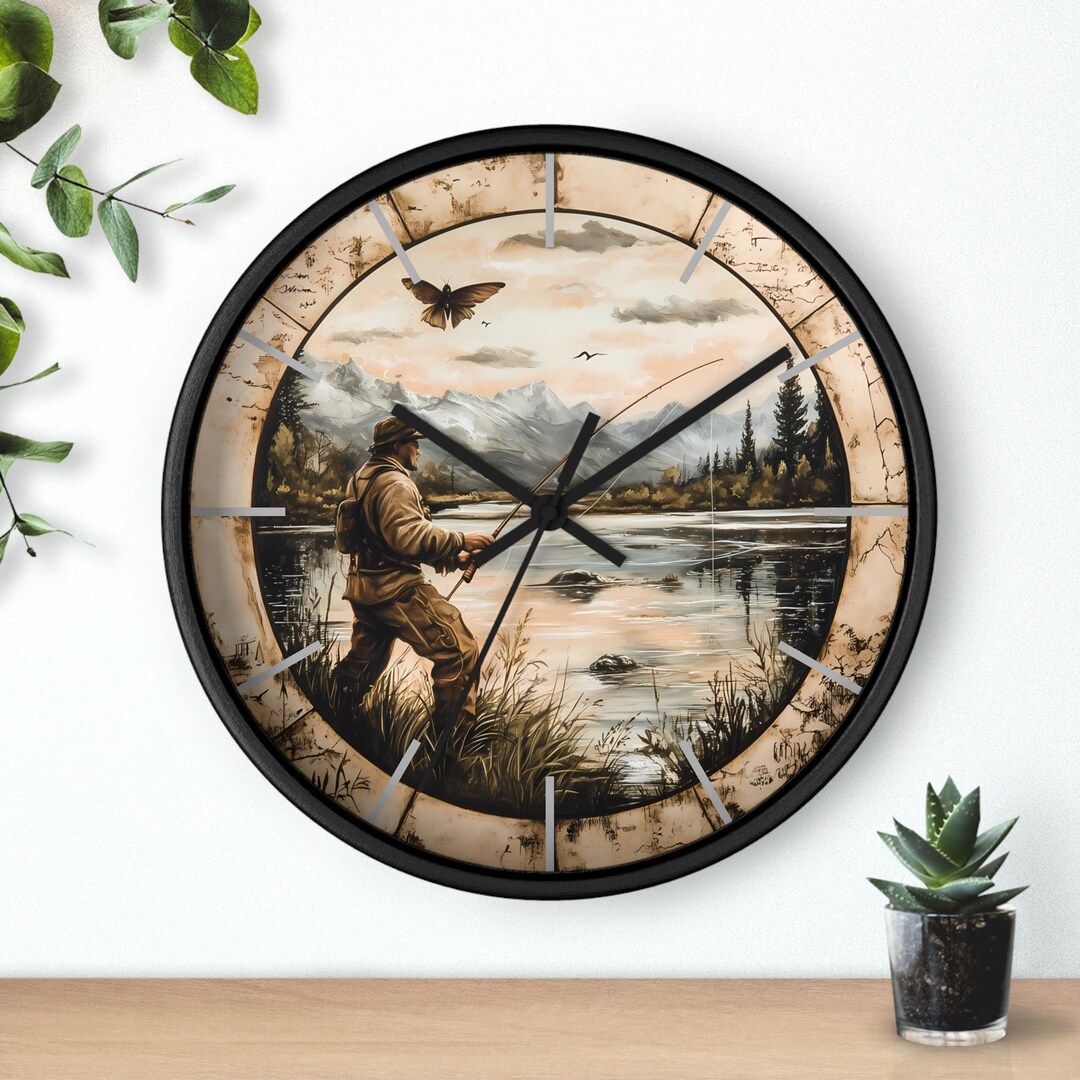 Rustic Fly Fishing Wall Clock for Nature Lovers, Fisherman Gift ...