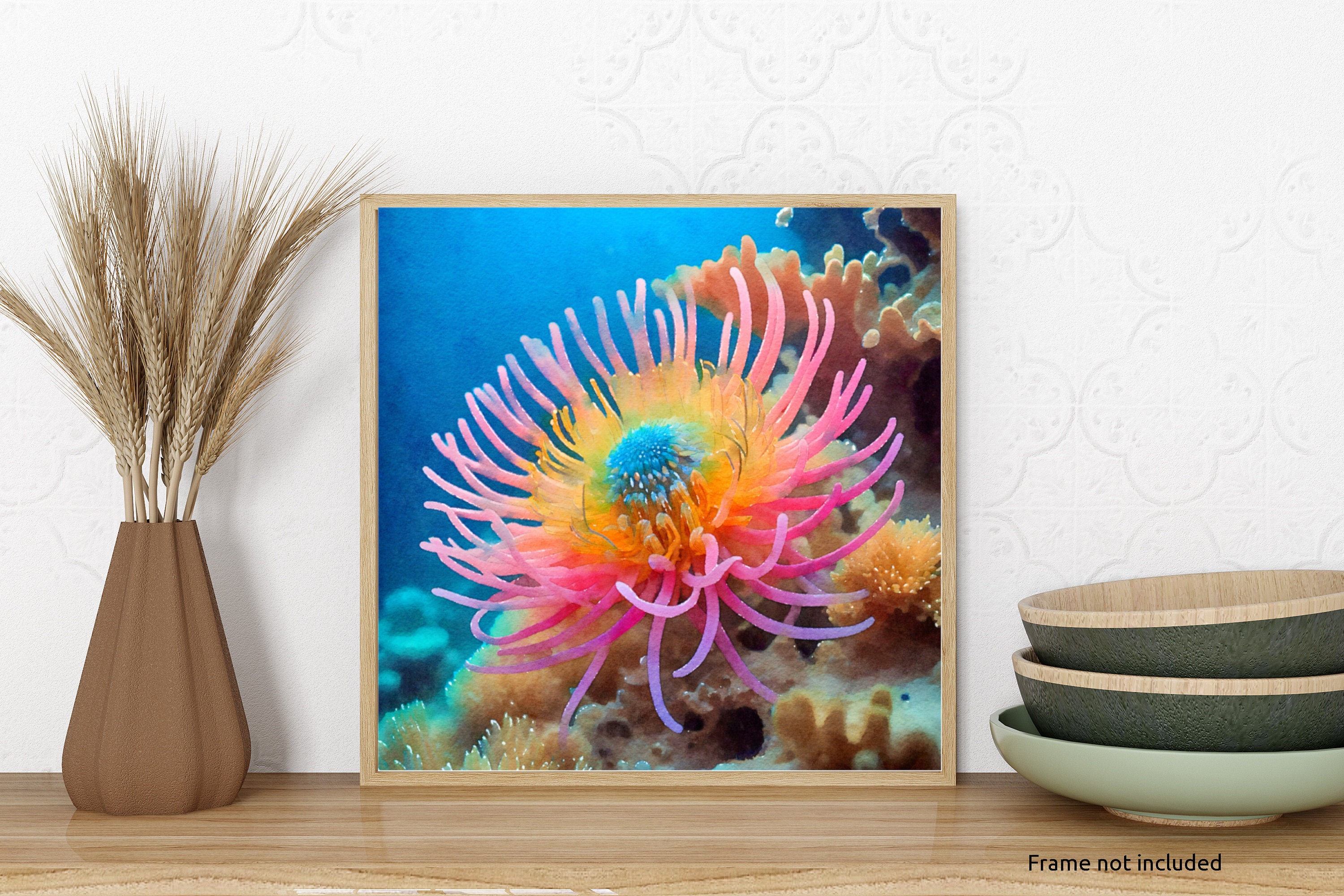 Colorful Sea Anemone and Coral Reef Watercolor Print - Vibrant Sea ...