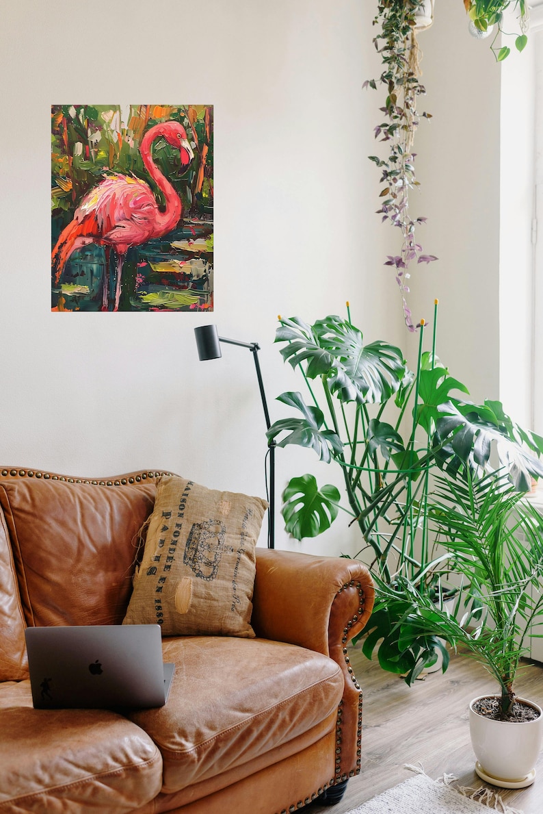 Stretched Canvas Flamingo Print - Vibrant Abstract Flamingo Art ...