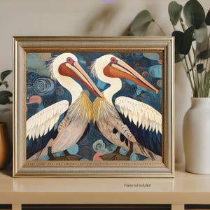 Folk Art Pelican Wall Print, Coastal Bird Painting, Nautical Decor for ...