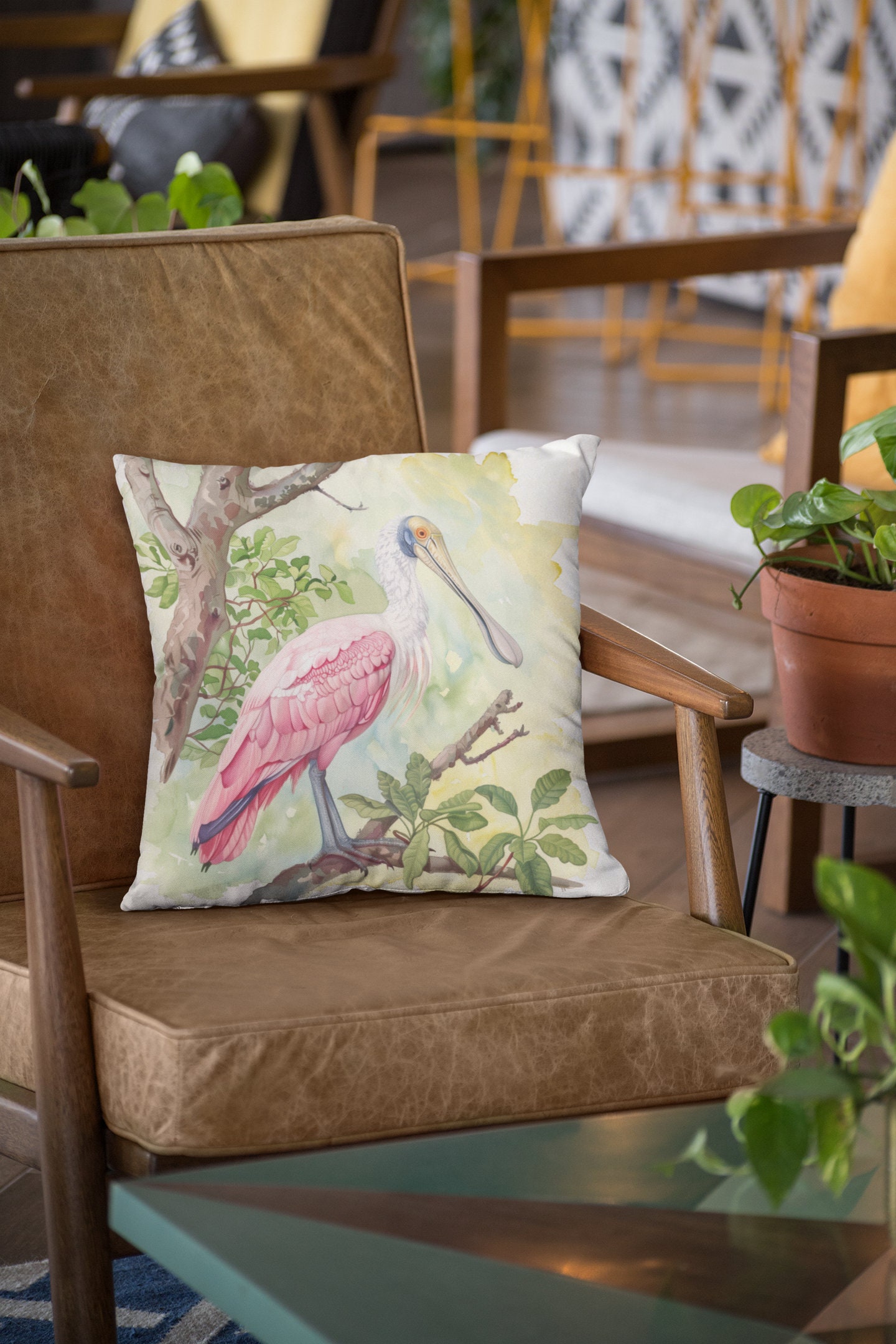 Roseate Spoonbill Watercolor Print Throw Pillow Vibrant Rosy Spoonbill ...