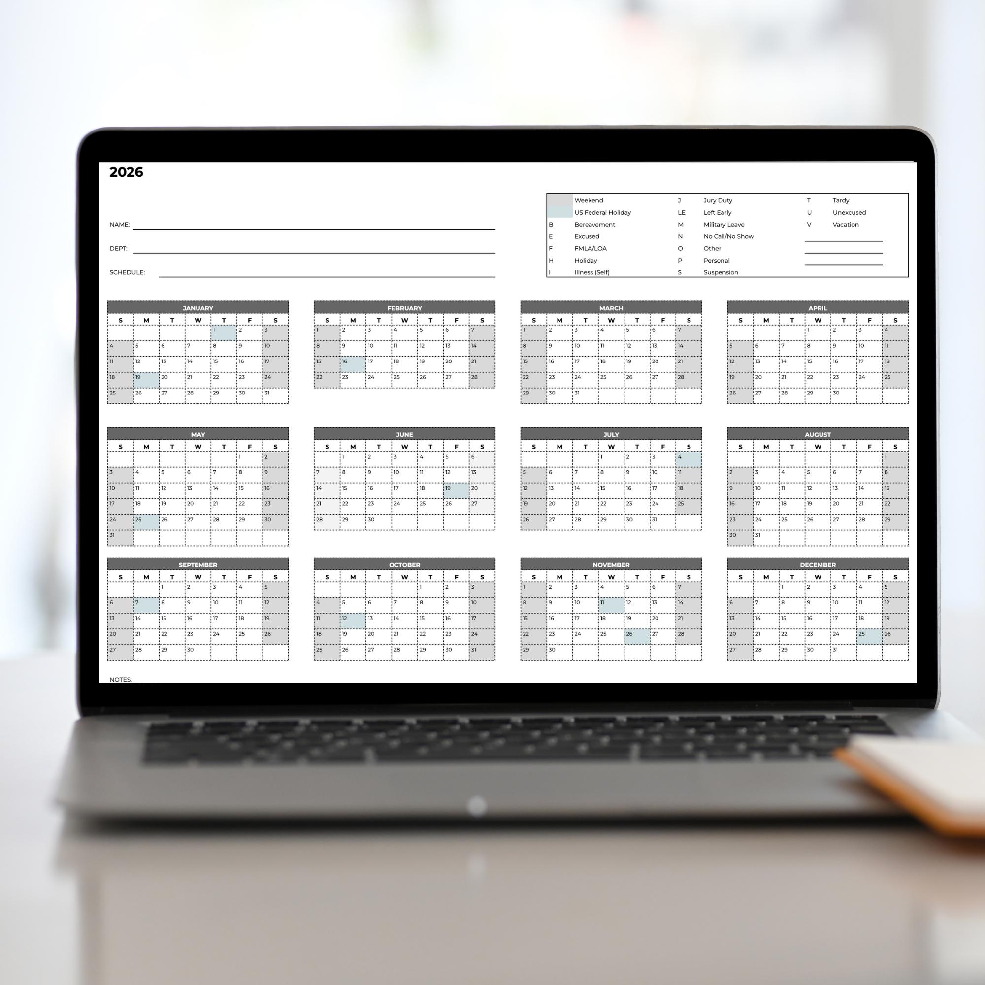 2026 Attendance Tracker Template | Google Sheet Attendance Record ...