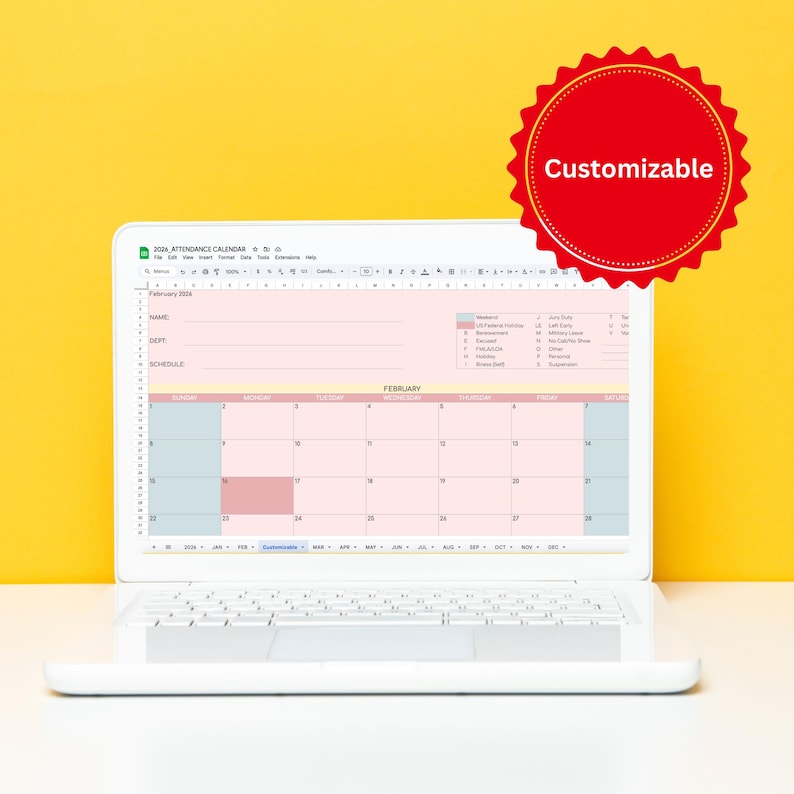 2026 Attendance Tracker Template | Google Sheet Attendance Record ...
