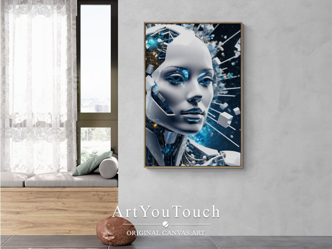 Tech IT Developer Art Wall Art Print | Blue Black Artificial AI Woman ...