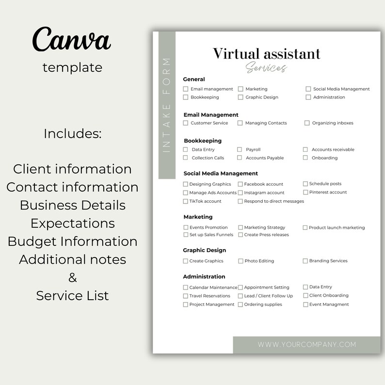 Virtual Assistant Intake Form Template, Virtual Assistant Service List ...