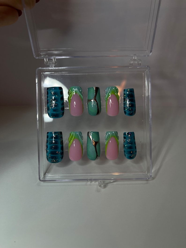 Aura Frenchies With Chrome Fake Nails, Press on Nails, Luxury Press on ...