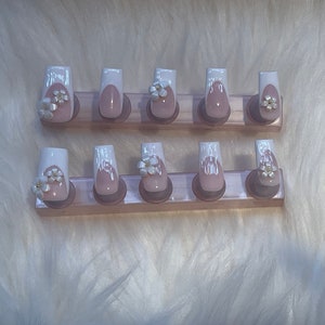 Fake Nails, French Tips, 3D Nail Flowers, Glossy Press on Nails - Etsy