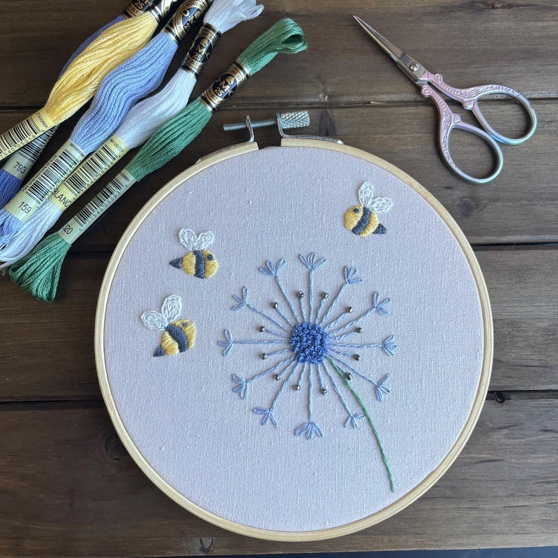 Dandelion Embroidery Kit, DIY Embroidery Kit, Bee Embroidery Kit ...