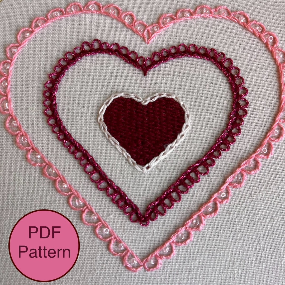 Valentines Hearts Embroidery Pattern - DIY Embroidery Heart, Beginners ...