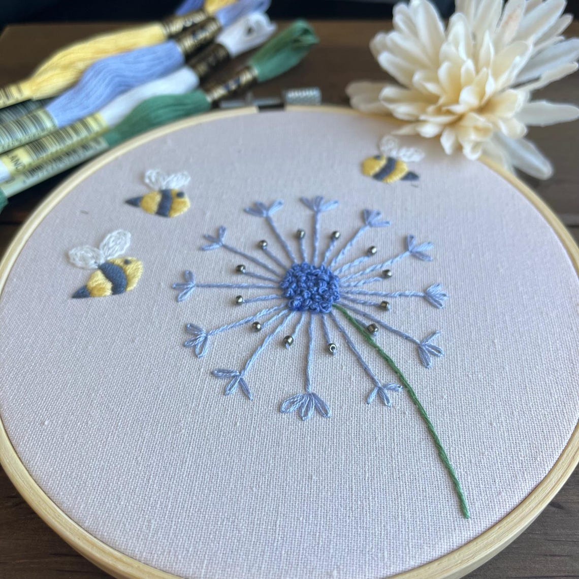 Dandelion Embroidery Kit, DIY Embroidery Kit, Bee Embroidery Kit ...