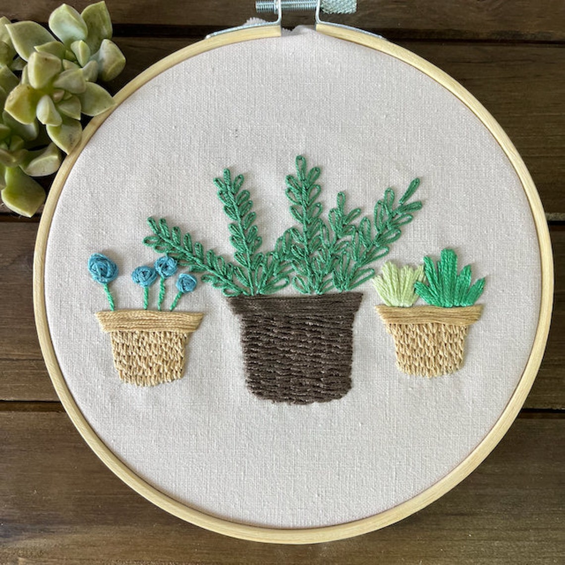 Three Happy Plants Embroidery Pattern, Plant Embroidery, Original ...