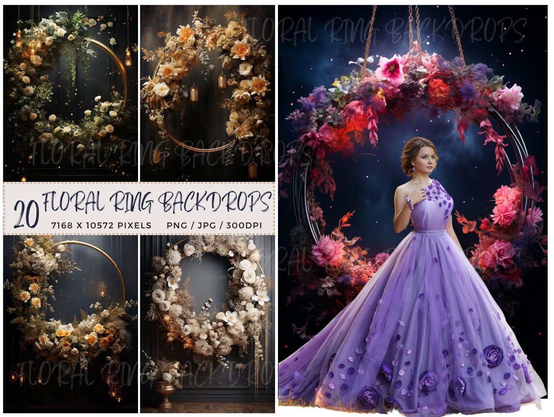 20 X Floral Ring Backdrop Mixed Backdrop Overlays - Portrait Photo ...