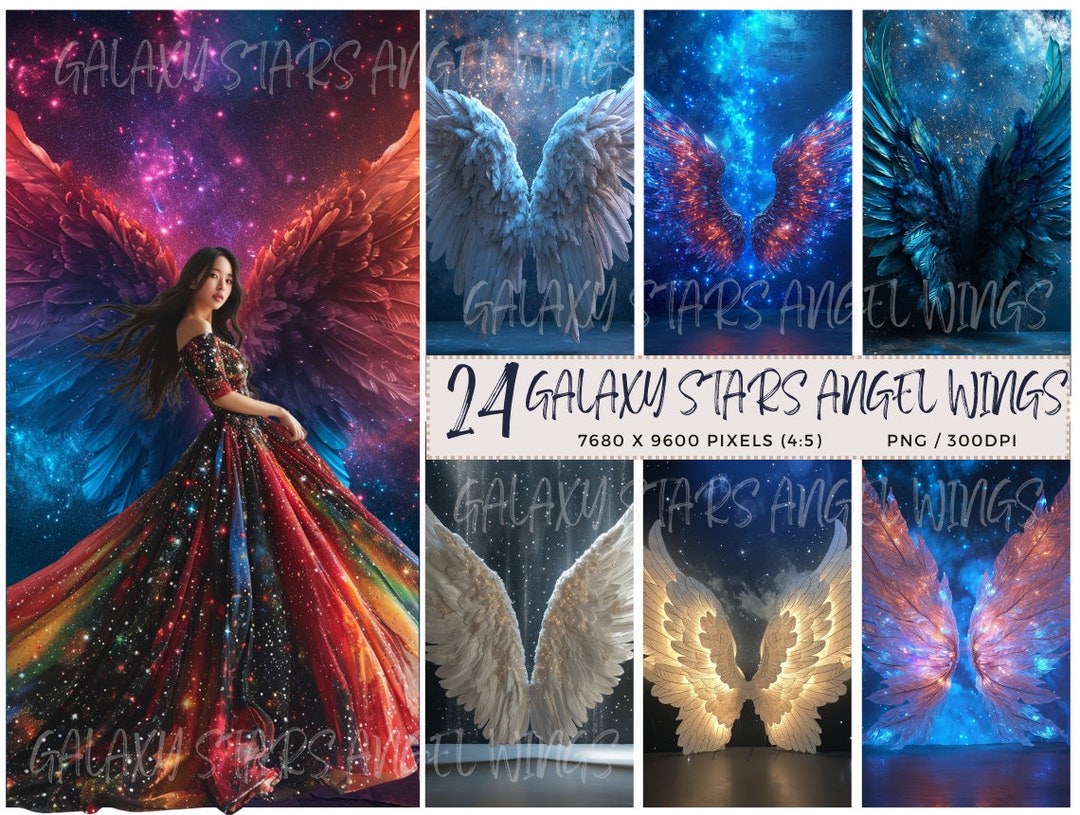 24 X GALAXY STARS ANGEL Wings Backdrop, Digital Background for ...